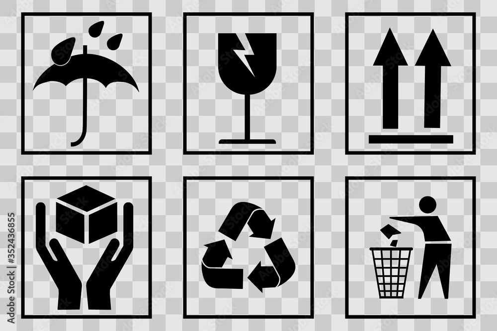 Fragile or Package Label stickers set. Fragile box, cargo warning ...