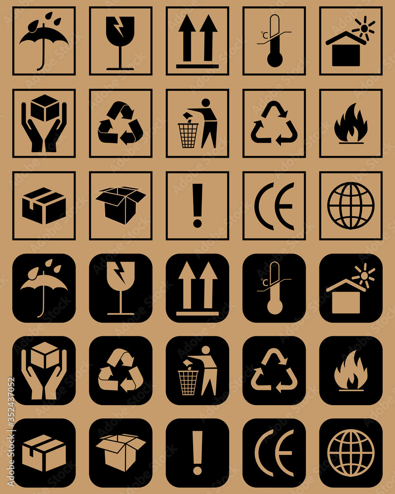 Fragile or Package Label stickers set. Fragile box, cargo warning ...