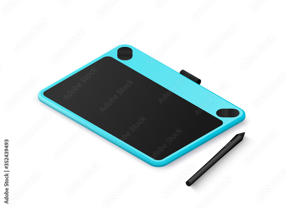 Realistic isometric blue graphic tablet isolated on white background ...