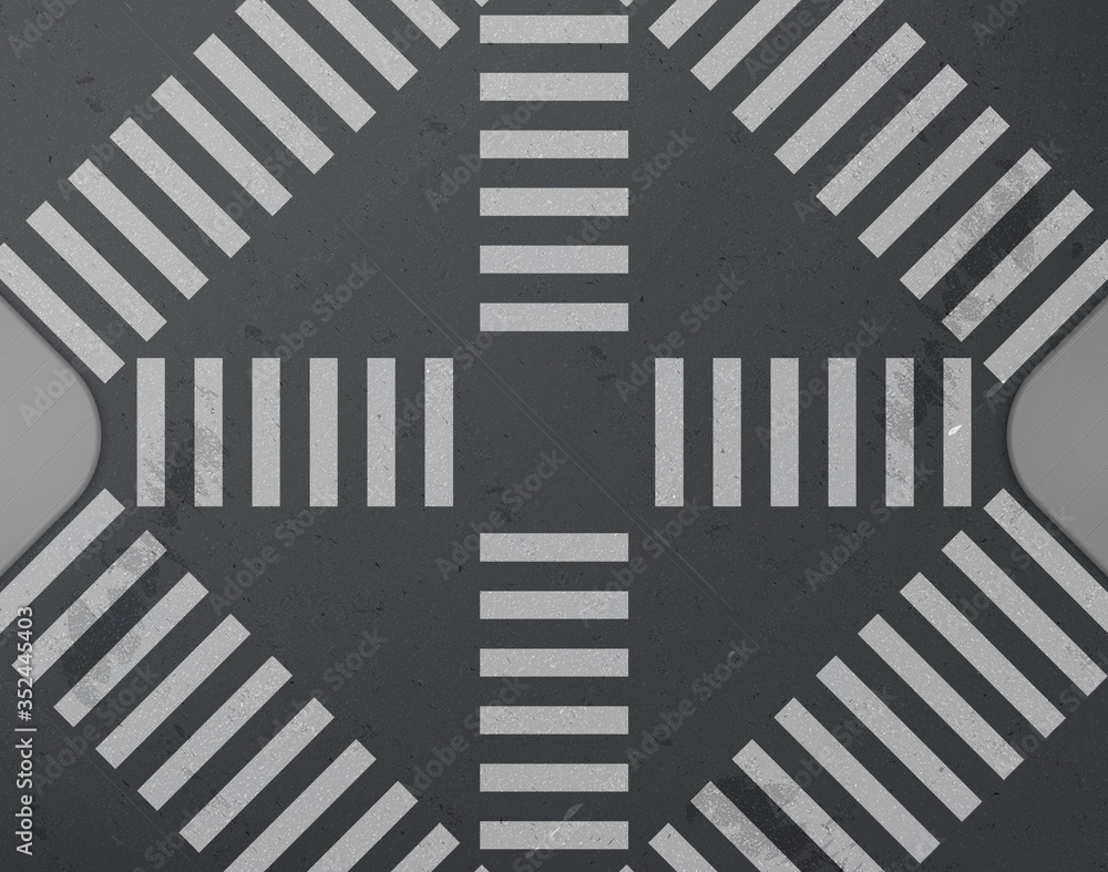 Road intersection with crosswalk top view. Vector realistic background ...