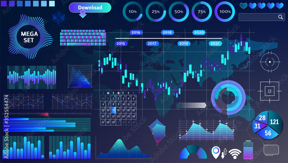 blue-violet vector HUD set in trend colors for design and device ...