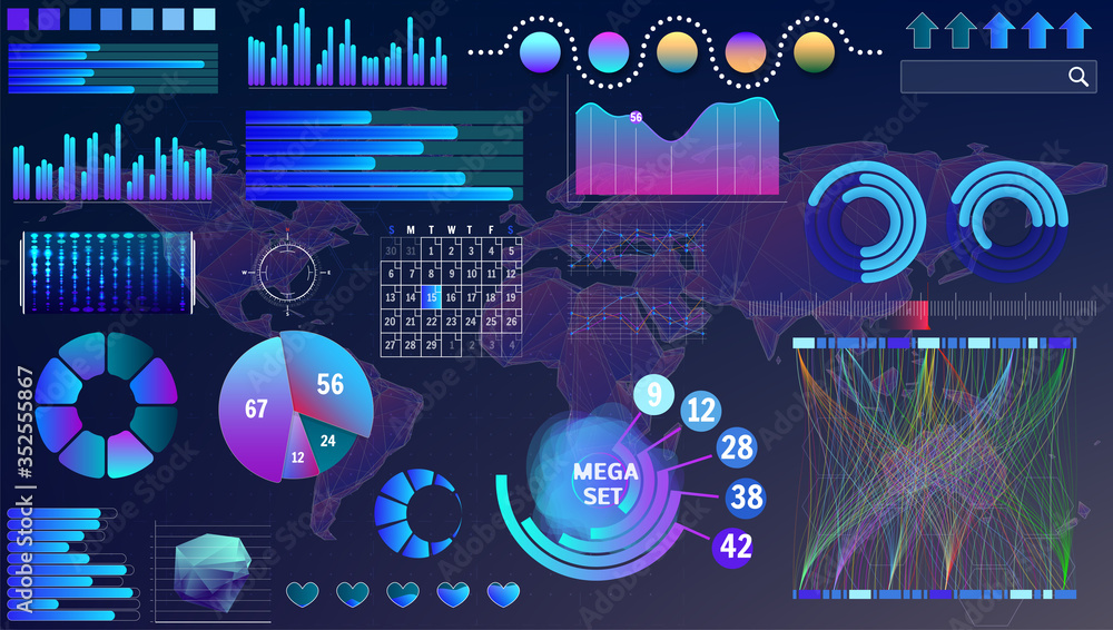 blue-violet vector HUD set in trend colors for design and device ...