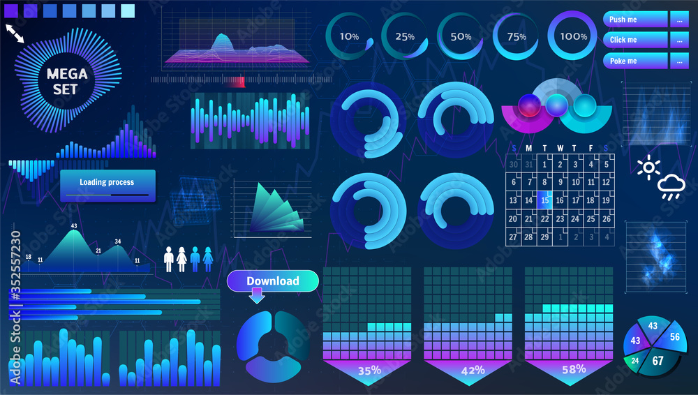 blue-violet vector HUD set in trend colors for design and device ...