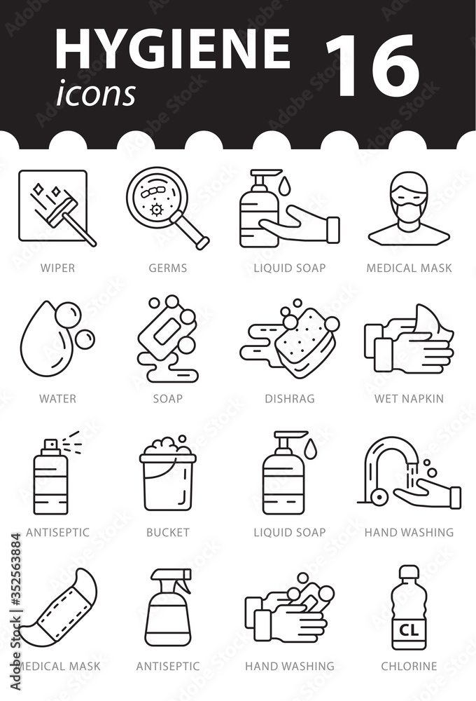 Set of Hygiene icons in vector. Simple a modern flat style illustration ...