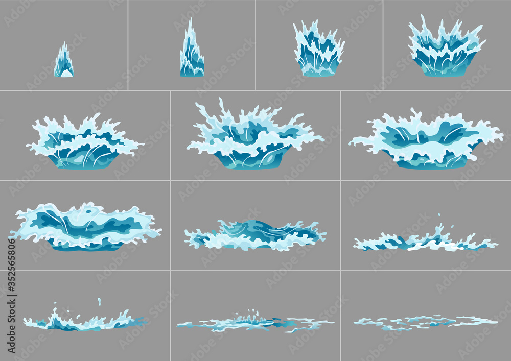 Element water splashes animation. Vector frame set for game animation ...