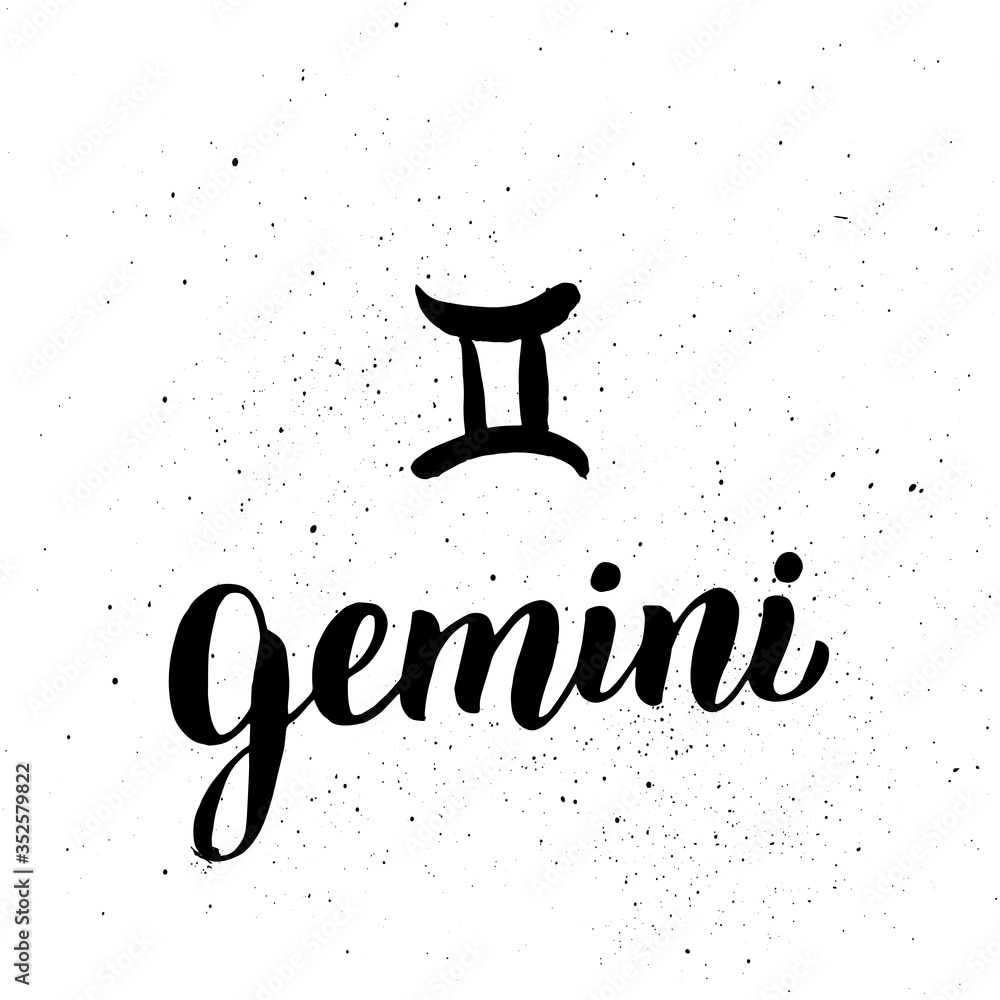Gemini zodiac lettering sign. Handwritten astological card text ...