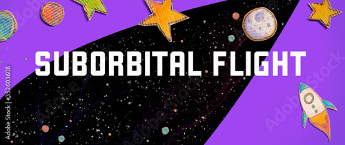 Suborbital Flight theme with space background with a rocket, moon ...