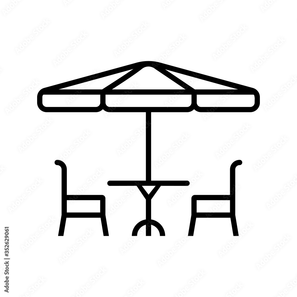 Terrace cafe line vector icon. Camping table and chairs illustration ...