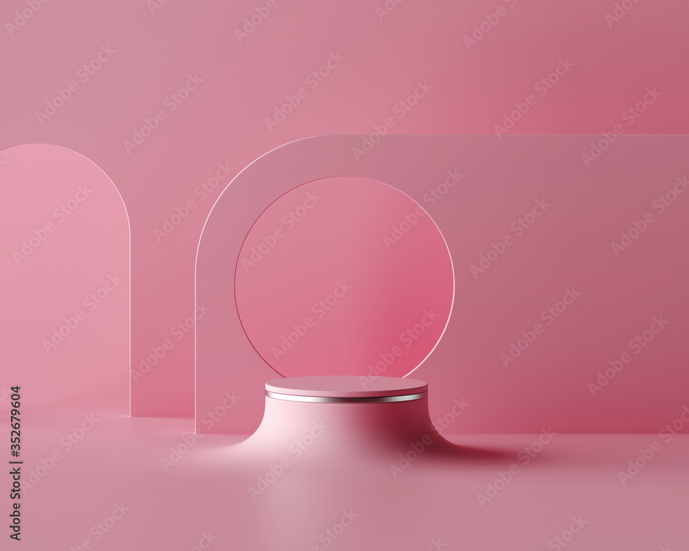 3d render, abstract minimal room architectural background. Round hole ...
