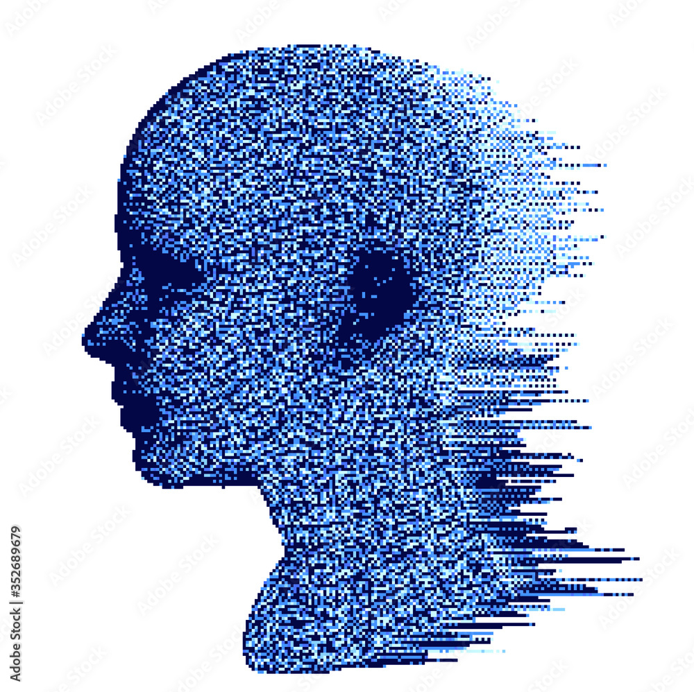 Artificial intelligence and Machine Learning concept. Human head with ...