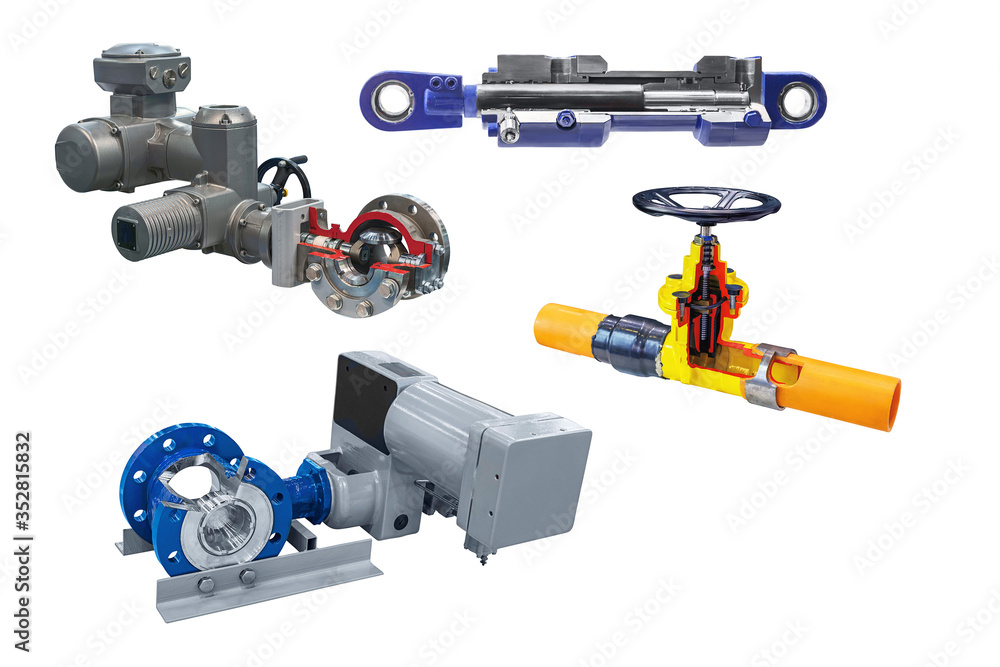Longitudinal section. Control valves for fluid flow in the section ...
