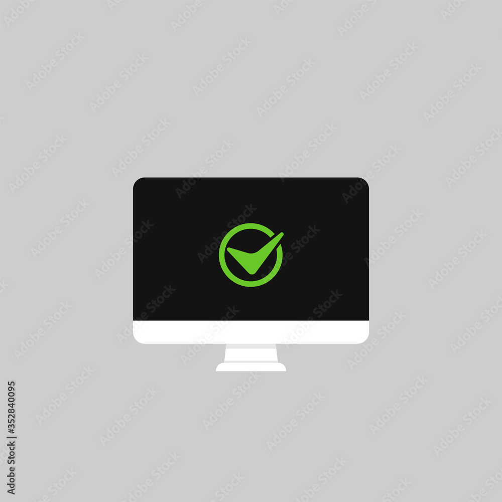Check mark symbol on laptop, phone or computer screen or pc with ...