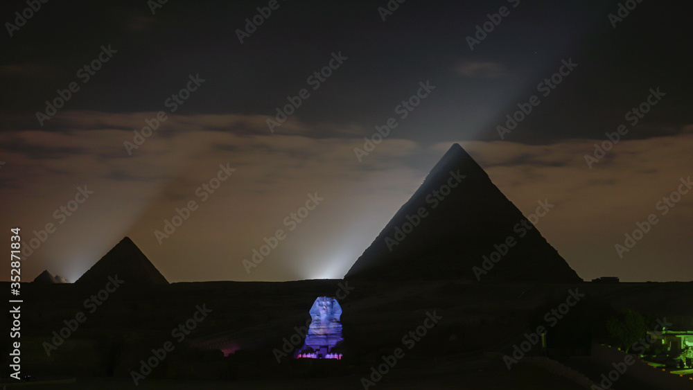 Giza pyramids light illumination show at night colorful and projection ...