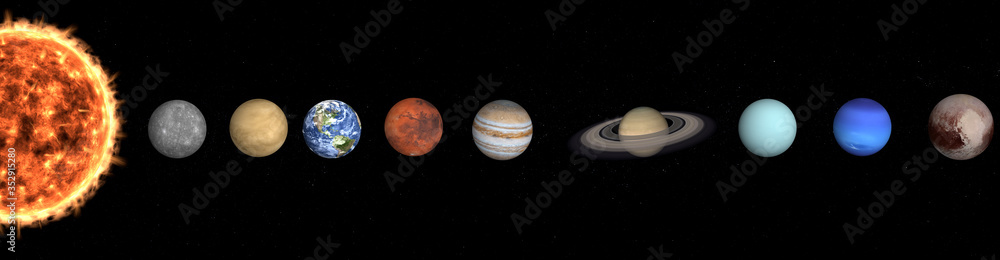 Solar system planets in outer space. Mercury, Venus, Earth, Mars ...