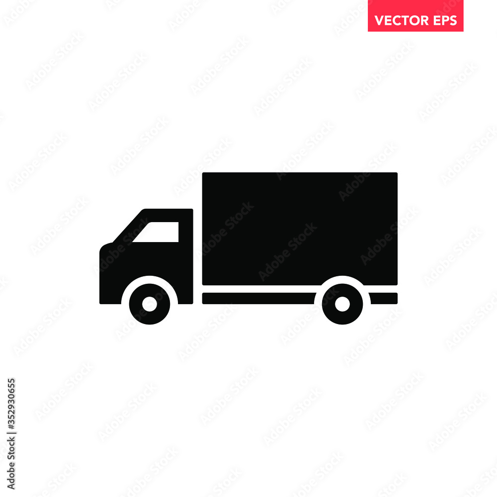 Black truck delivery icon, simple on the ground van shipping flat ...