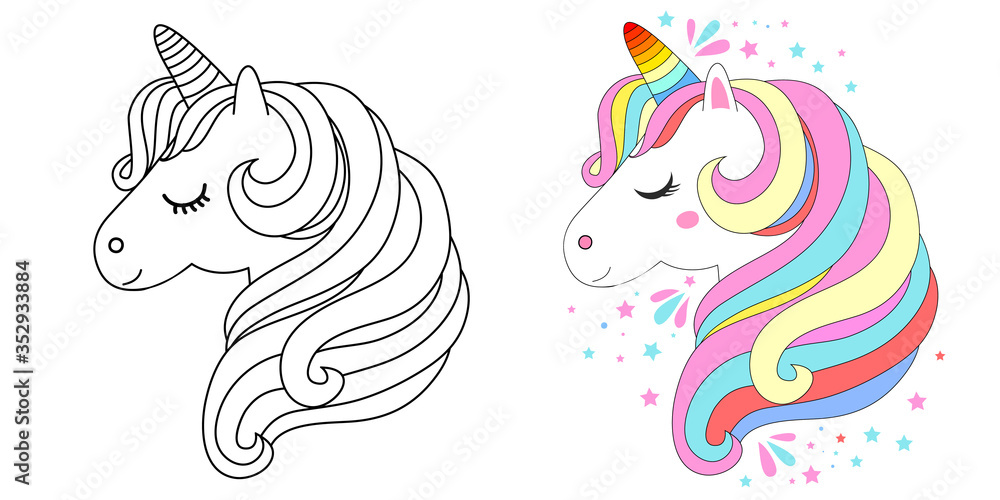 Line and color unicorns vector illustration for coloring book Stock ...