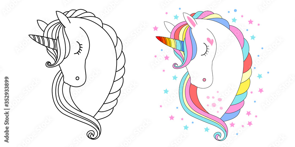 Line and color unicorns vector illustration for coloring book Stock ...