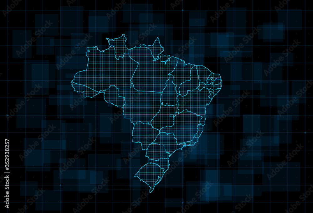 HUD map of the Brazil with states. Cyberpunk Futuristic digital dark ...