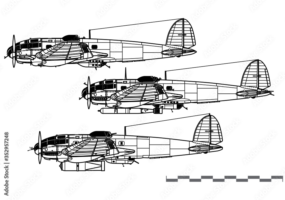 Heinkel He 111. World War 2 bomber. Side view. Image for illustration and infographics. Stock ...