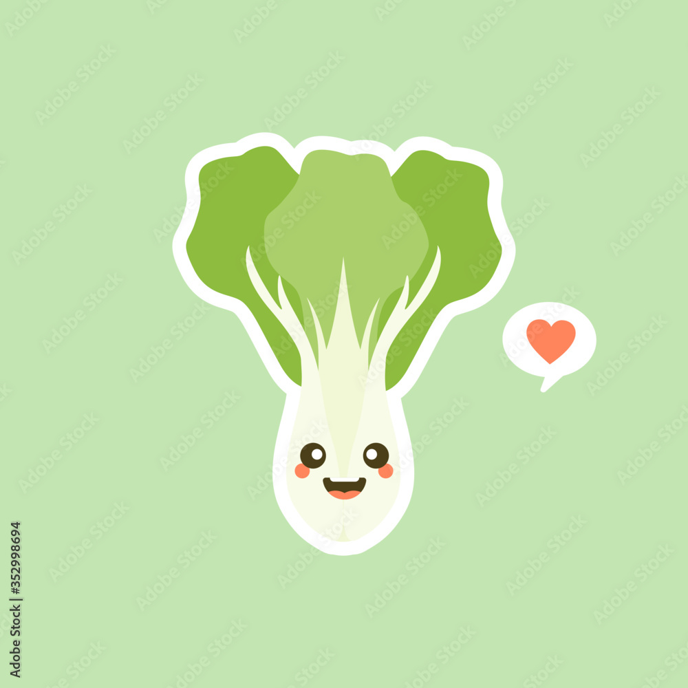 cute and kawaii bok choi, also pak-choi cabbage vector illustration in ...