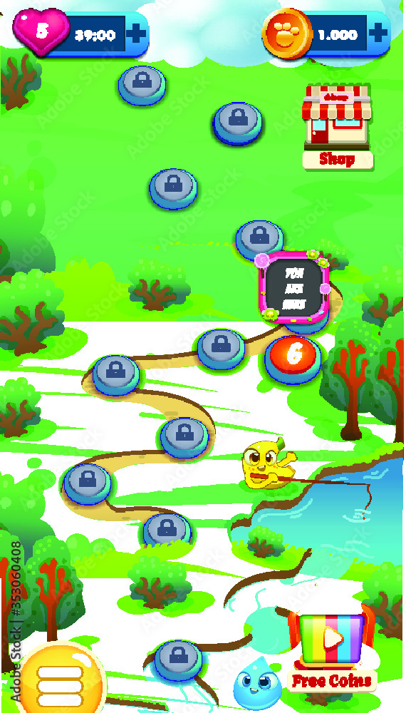 Mobile Game Level Map Template for Developers Stock Vector | Adobe Stock