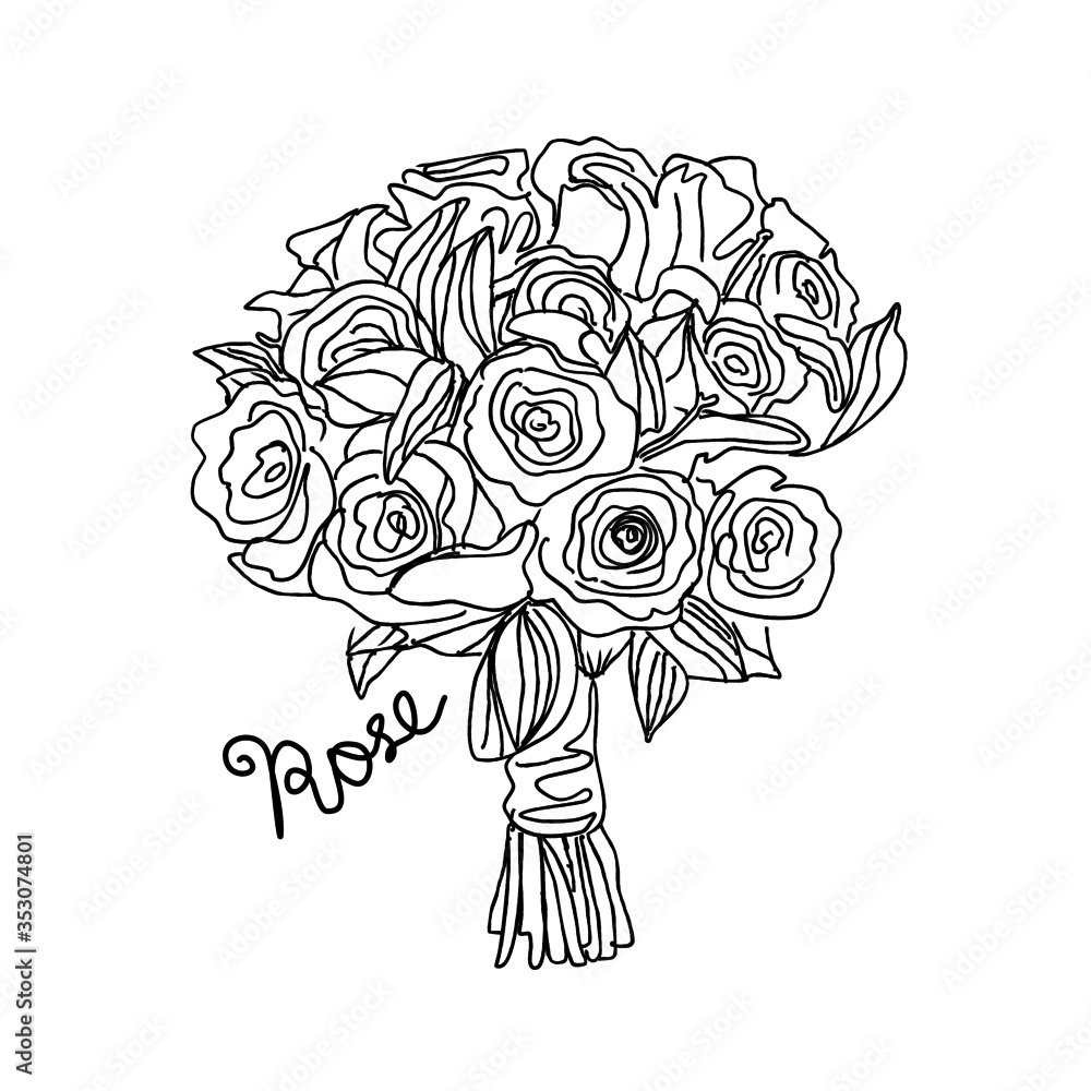 Big size Rose bouquet outline drawing Stock Vector | Adobe Stock