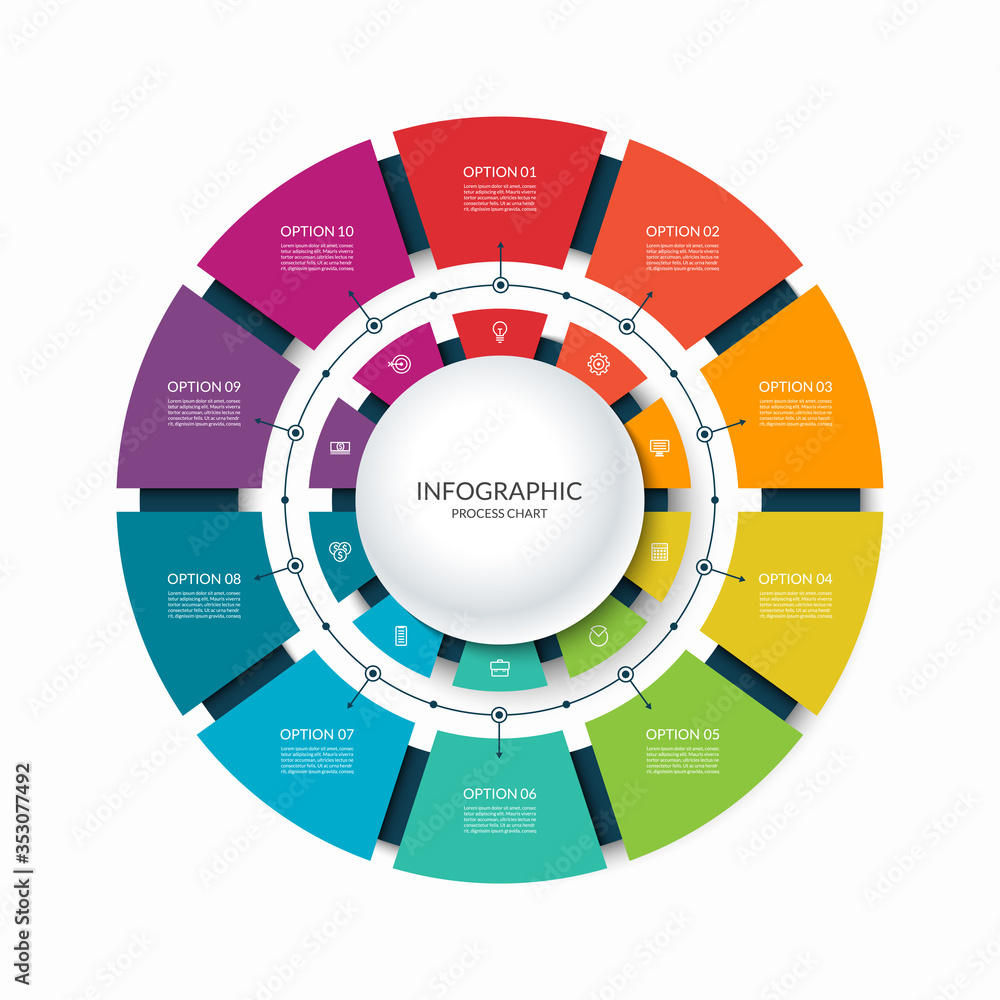 Infographic circular chart divided into 10 parts. Step-by step cycle ...
