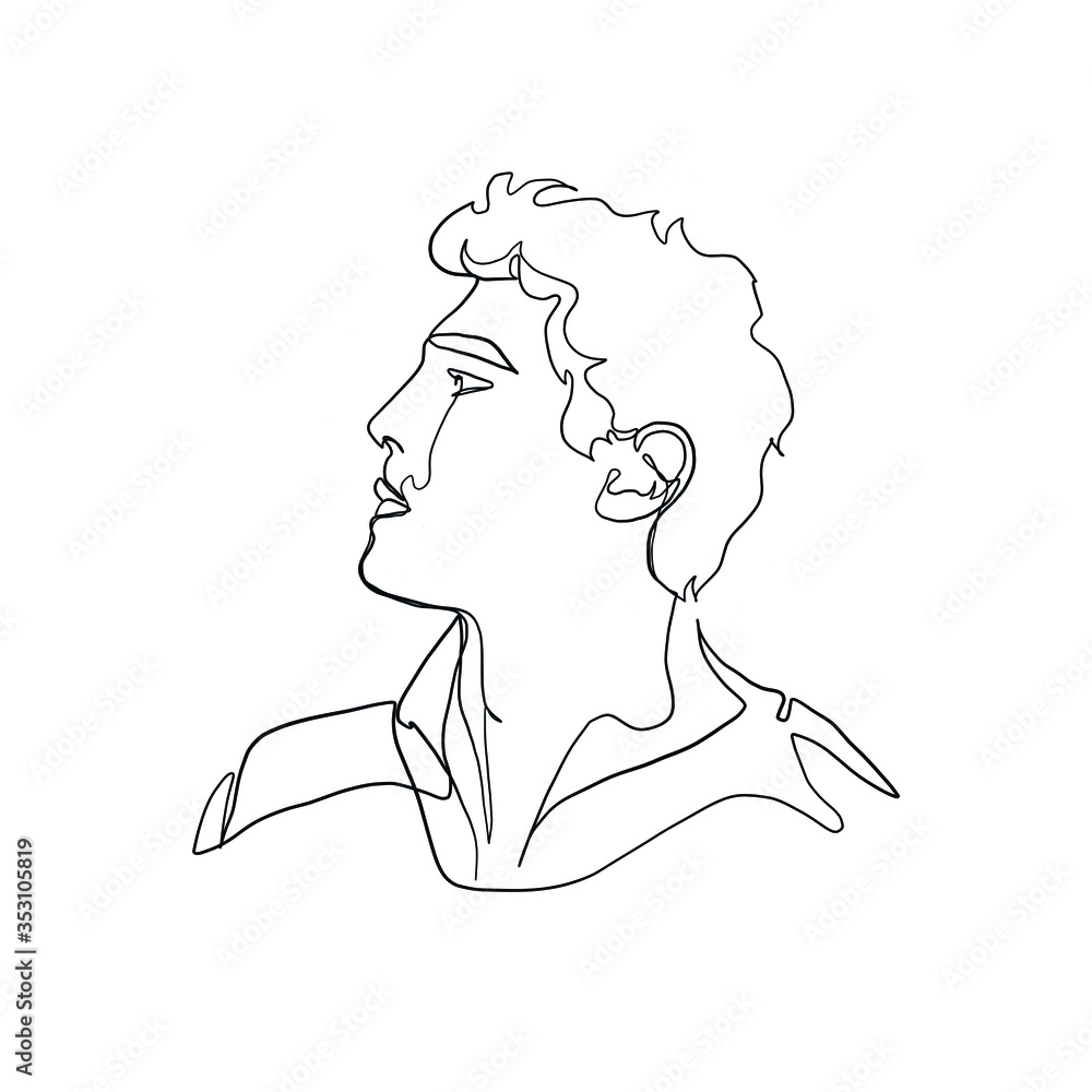 Continuous line portrait man. Minimal silhouette male face. Modern ...