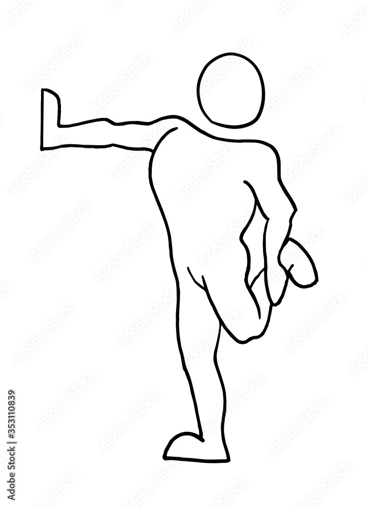 Silhouette of a man standing preheating and stretching his leg leaning ...