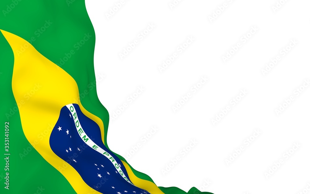 Waving flag of Brazil. Ordem e Progresso. Order and progress. Rio de ...