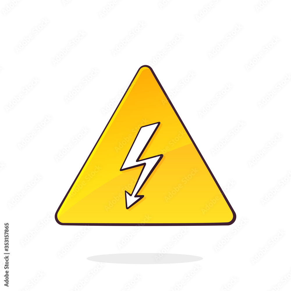 Yellow high voltage symbol with electric lightning. Triangular caution ...