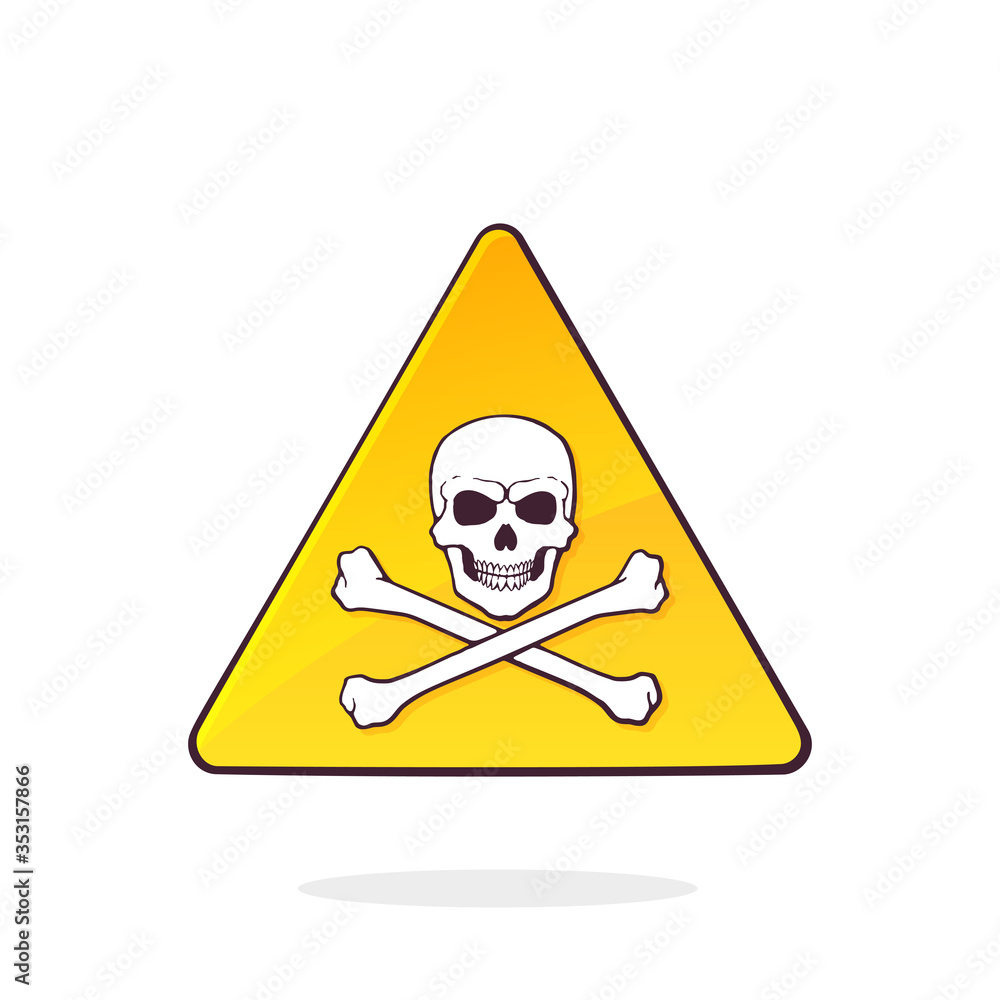 Yellow deadly danger symbol with skull and crossbones. Triangular ...