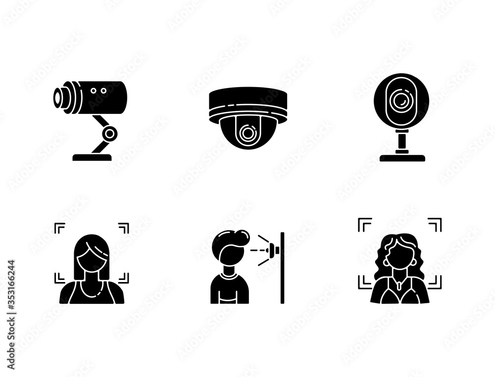 Biometric identification black glyph icons set on white space. Video ...