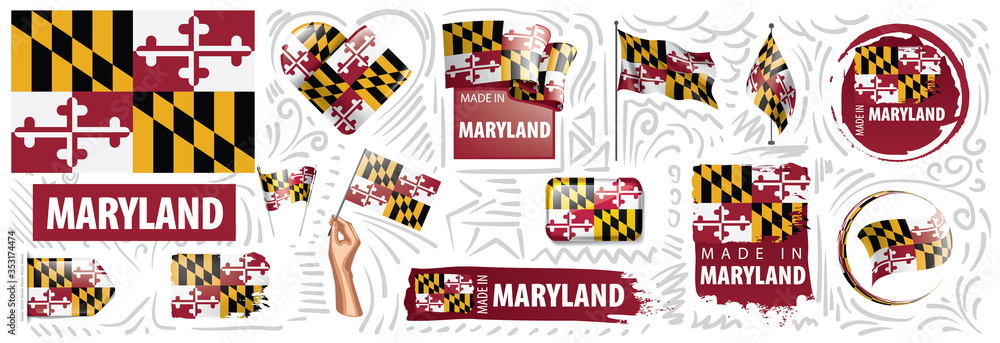 Vector set of flags of the American state of Maryland in different ...