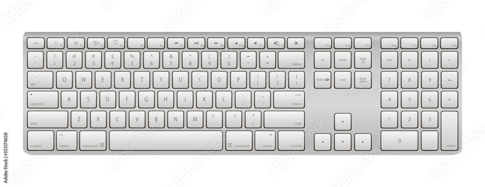 White mobile computer keyboard, keypad. Template of the portable ...