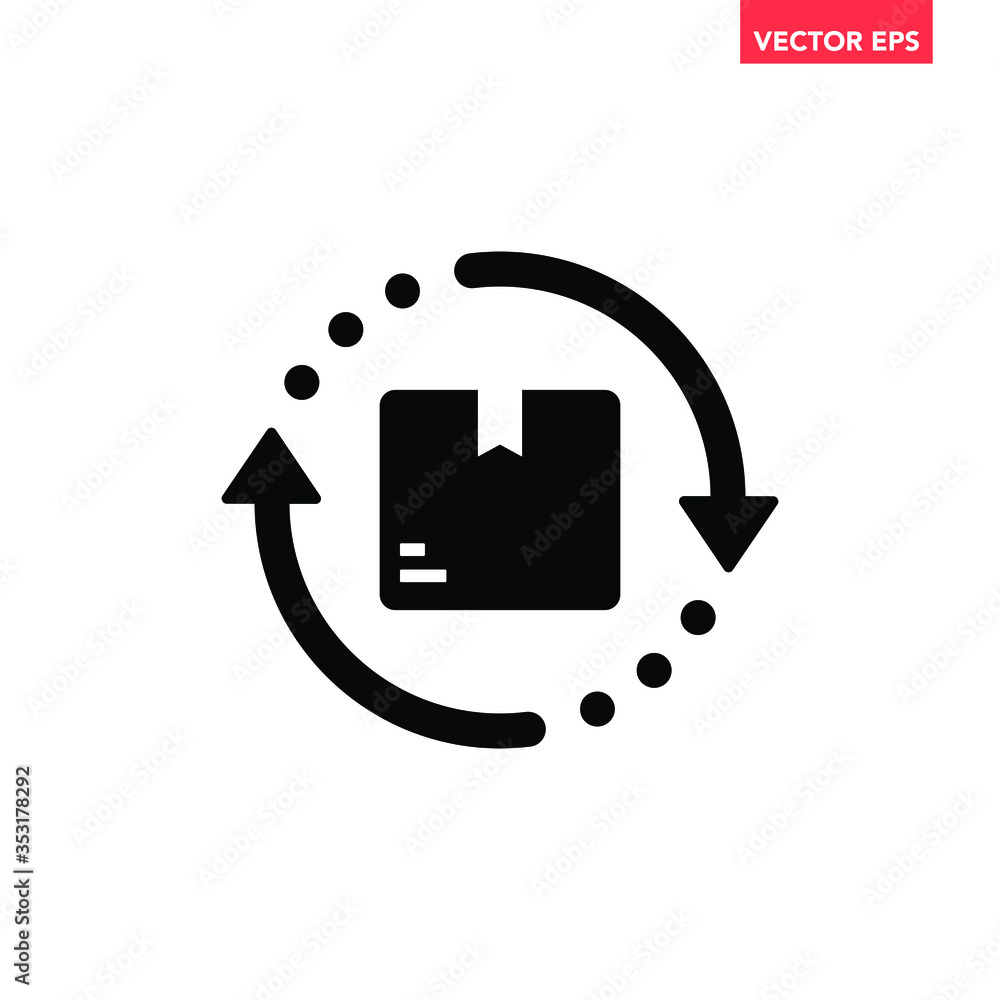 Black update delivery status icon, simple thick linear package with 2 ...