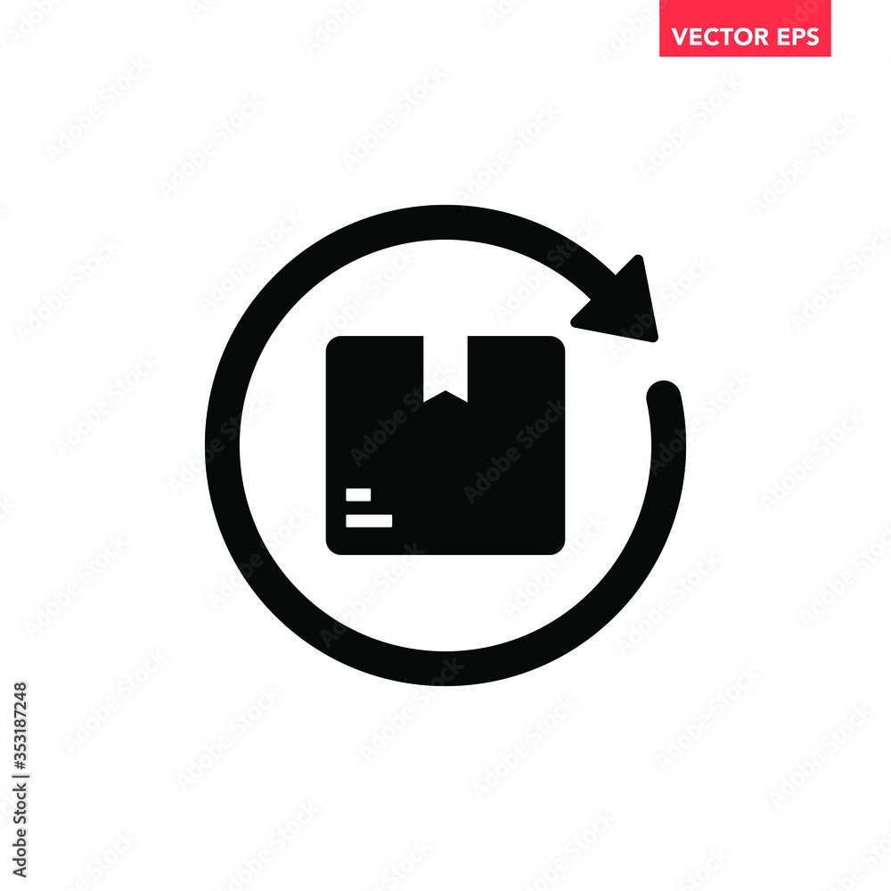 Black update delivery status icon, simple thick linear package with 2 ...