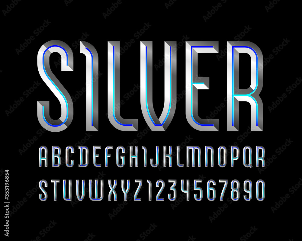 Chrome alphabet from chiseled block, font with effect of silver ...