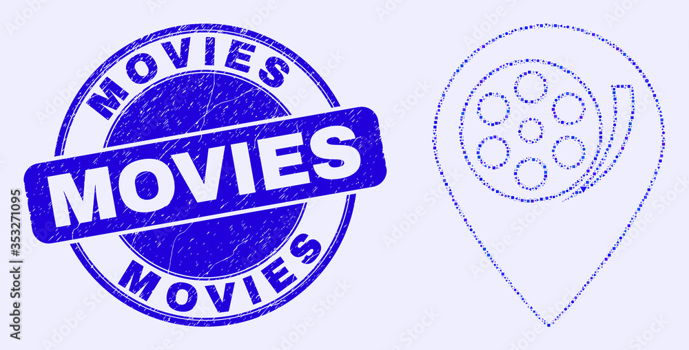 Vetor Geometric movie map marker mosaic icon and Movies stamp. Blue ...