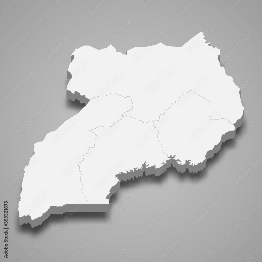Uganda 3d map with borders of regions Template for your design の Stock ...