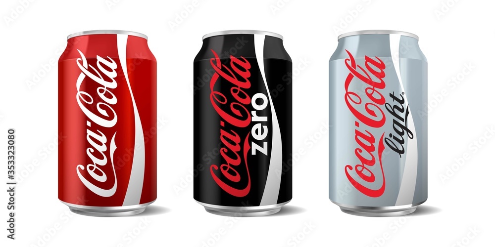 Vector illustration of coca-cola classic, zero and light can isolated ...