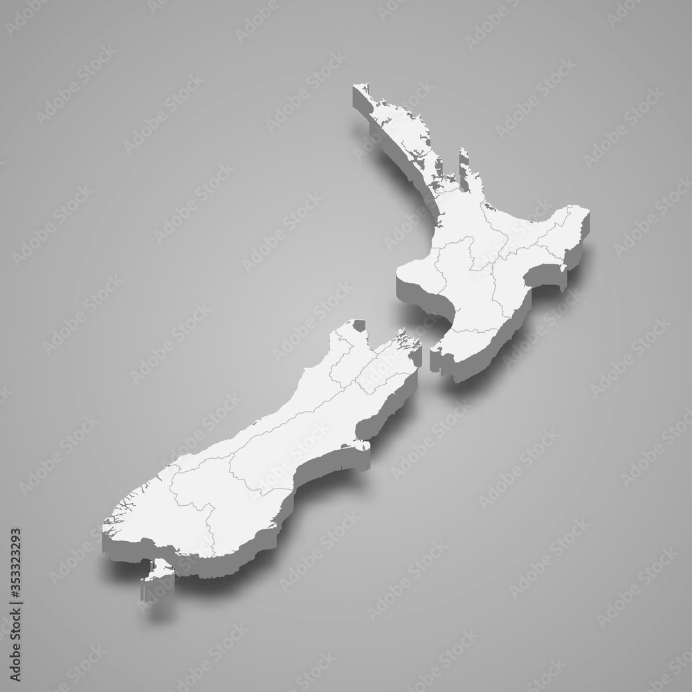 New Zealand 3d map with borders Template for your design Stock Vector ...