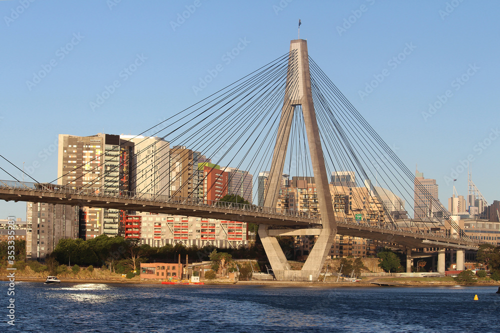 Foto de Stock The Anzac Bridge is a cable-stayed bridge that carries ...