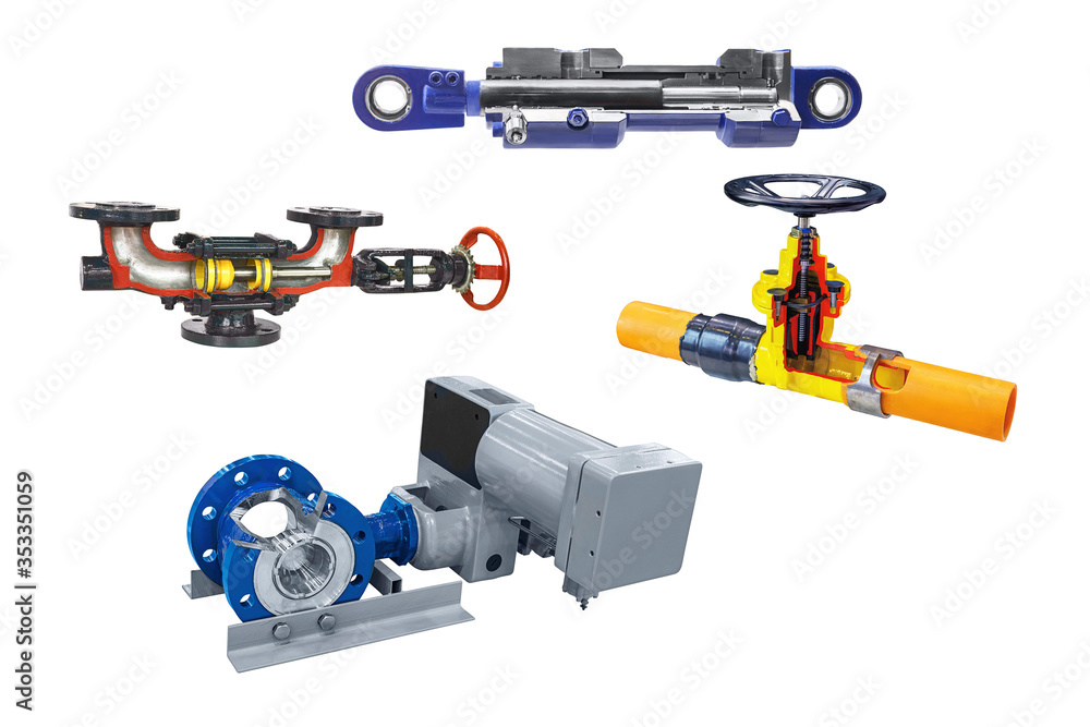 Longitudinal section. Control valves for fluid flow in the section ...