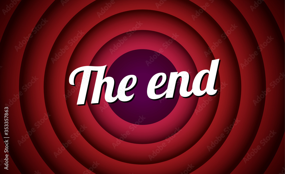 The end movie font comic poster circle. Cartoon film end poster logo ...