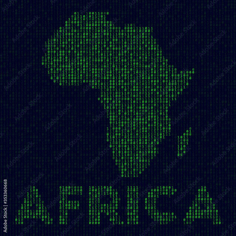 Digital Africa logo. Continent symbol in hacker style. Binary code map of Africa with continent ...