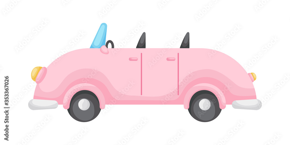 Pink cartoon car isolated on white background, colorful automobile flat ...