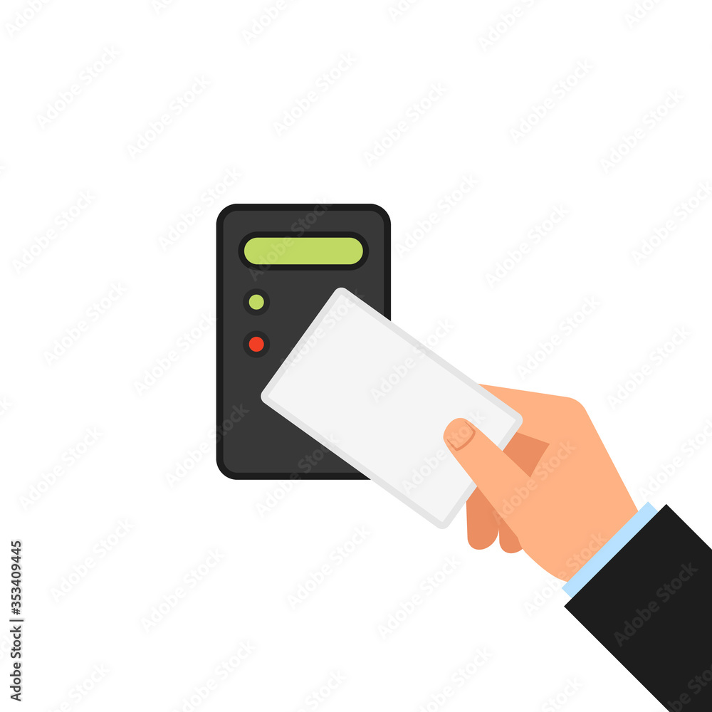 Access card control with cartoon hand. Clipart image isolated on white ...