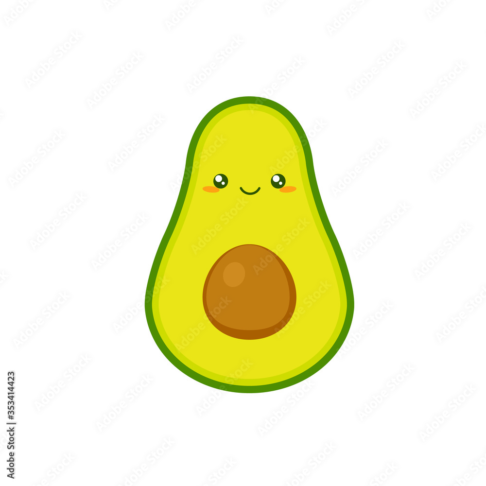 Cute kawaii avocado icon. Clipart image isolated on white background ...