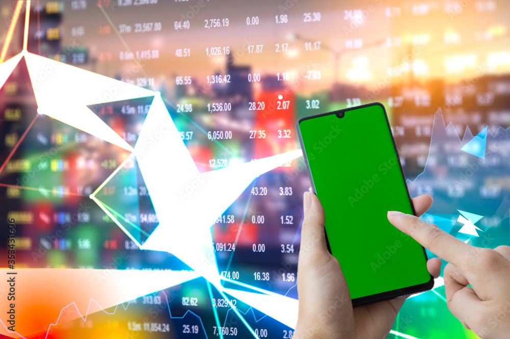 Stock market digital graph chart on LED display concept. A large ...